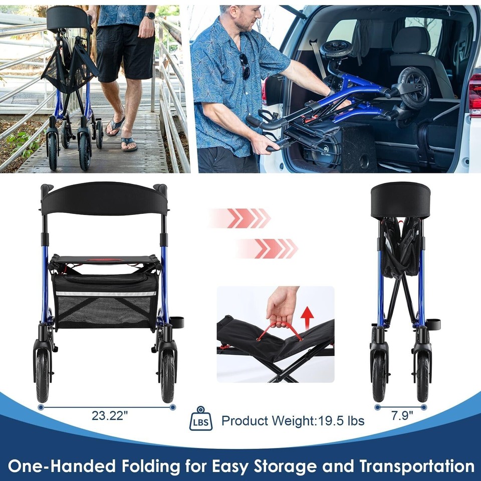 Walkers for Seniors, 10" Rubber Wheels All Terrain Rollator Walker with ...