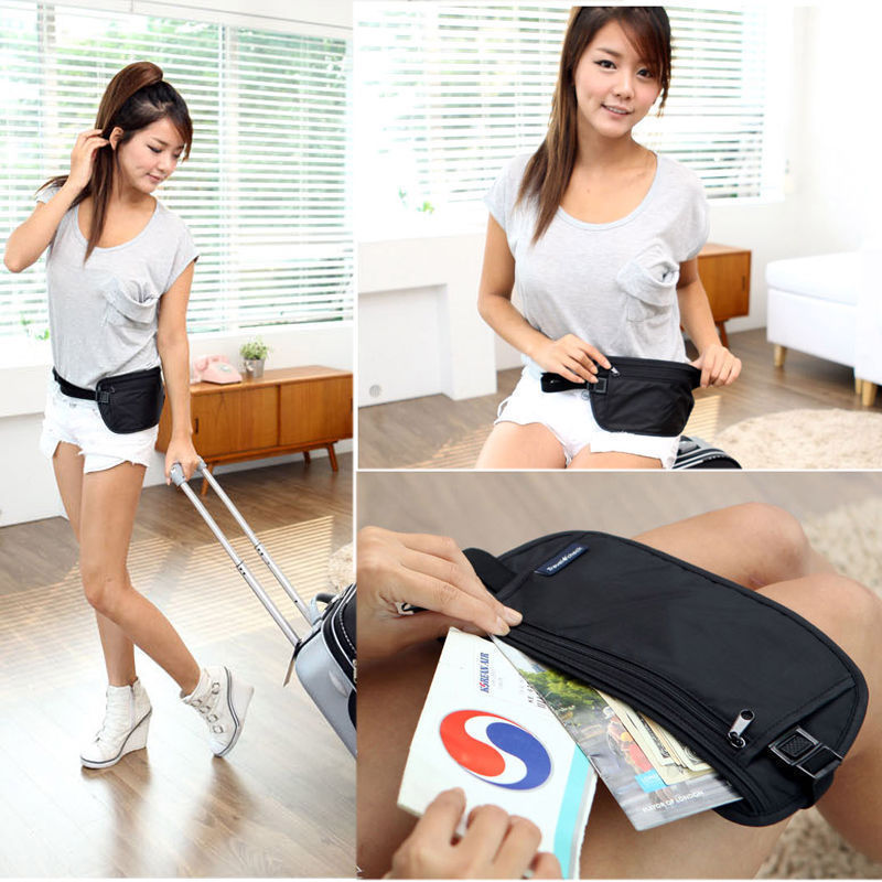 Discreet Money Travel Waist Belt Zipped Passport Wallet Security Pouch ...