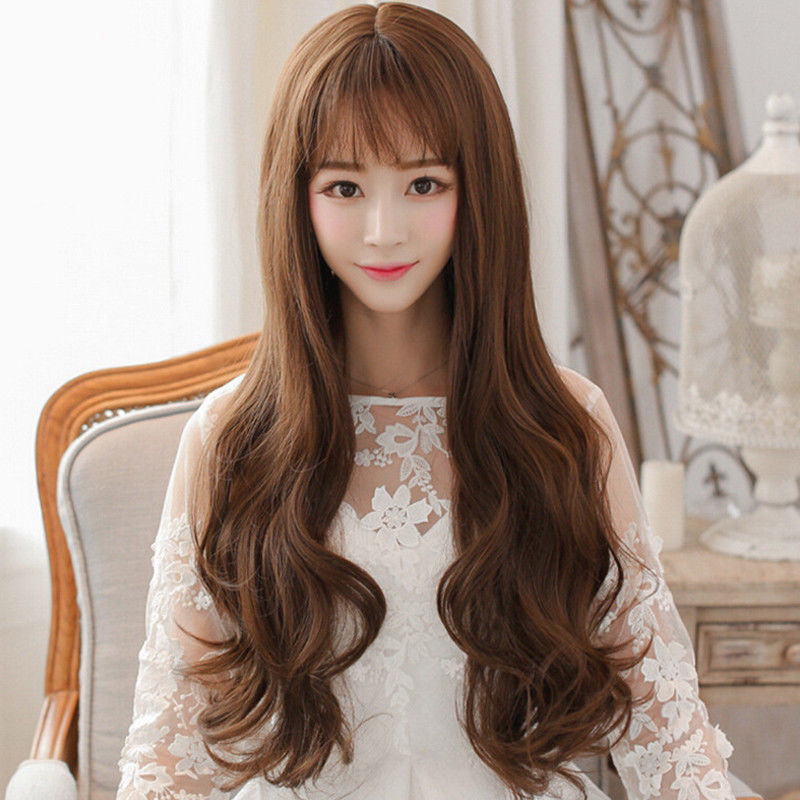 Fashion Long Brown Curly Wavy Bangs Women Lady Girl Hair Wig Full Wigs ...
