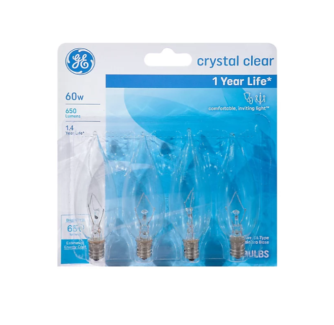 GE Crystal Clear CA Type Candelabra Base 60W 4ct Light Bulbs | eBay