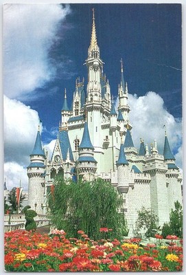 Vintage Walt Disney World Cinderella Castle Postcard Bright Floral View ...