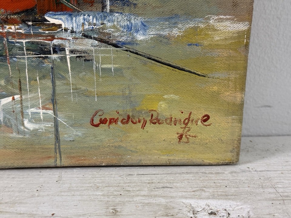 Haitian 20C, 1995, Cupidon Rodrigue, Vintage Acrylic Painting, Harbor ...