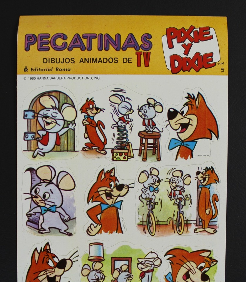 1985 PIXIE & DIXIE Sticker Sheet 9.5" (24 cm) Hanna Barbera Spanish ...