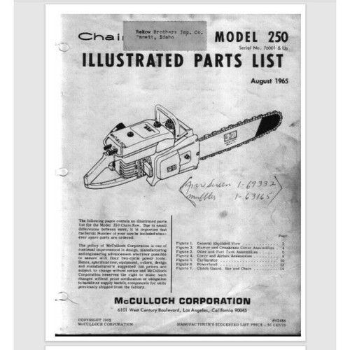 McCulloch Model 250 Illustrated Parts List 1965 exploded views | eBay