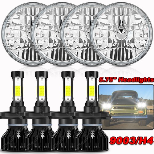 5-3/4" Diamond Crystal Clear Glass Headlight 6k LED H4 Light Bulb ...