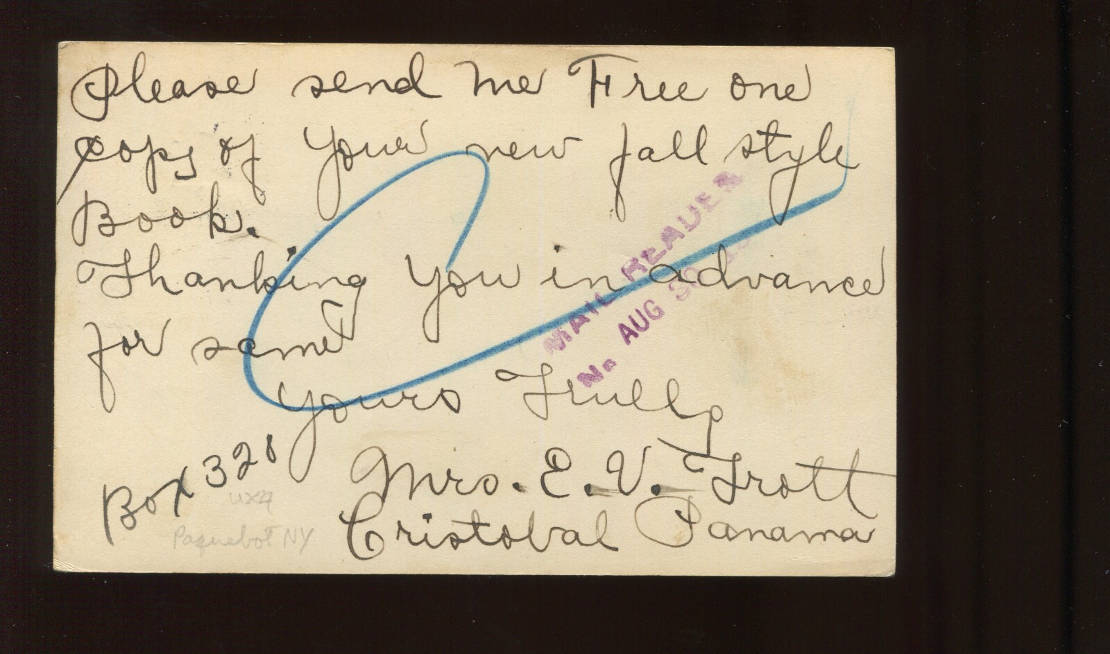 Canal Zone UX4 Used Post Card NYC Paquebot Usage to Chicago (UPSS S10 ...