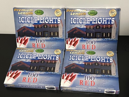 Enchanted Forest 100 Count Red Icicle Lights 9 ft - Lot of 4 Strands ...