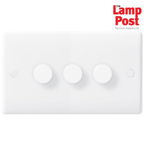 BG 883 Slimline Dimmer switch White 3 Gang 2 Way 400 Watt Push LED ...