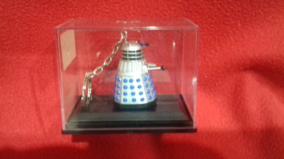 Dr Who silver and blue Dalek key ring in display case | eBay UK