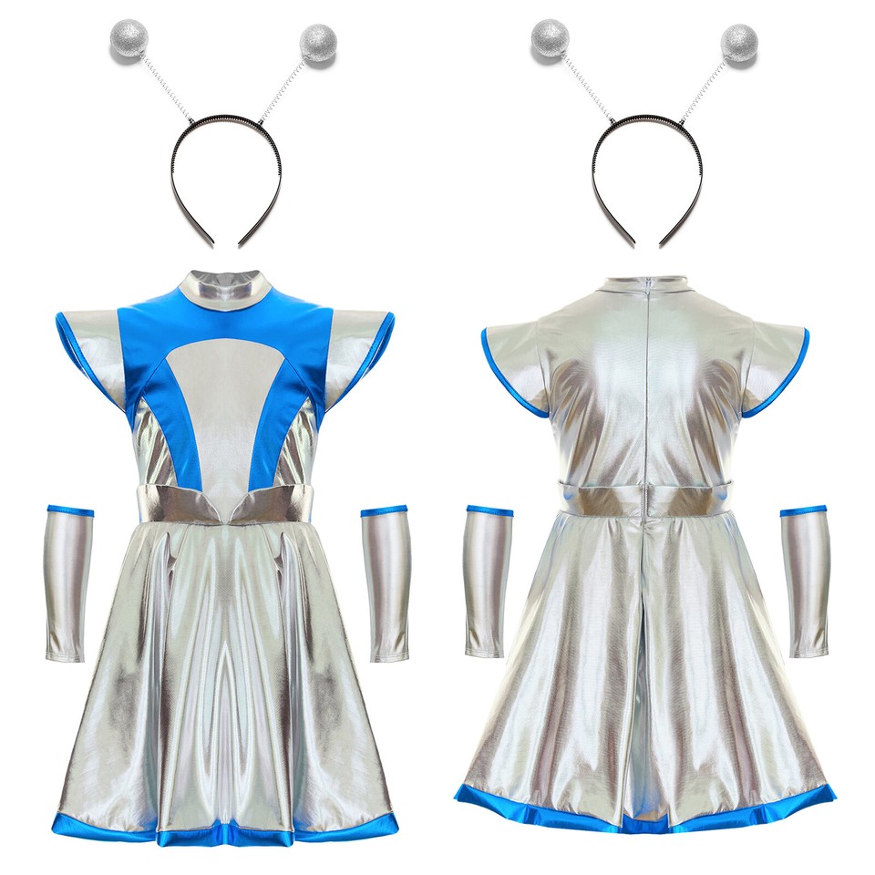 Kids Girls Alien Halloween Costume Outfit Dress with Arm Sleeve and ...