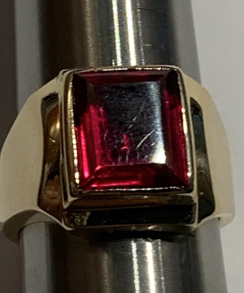 Men’s Ruby Ring lab-created Ruby, Solid 14k Yellow Gold Estate, Vintage ...