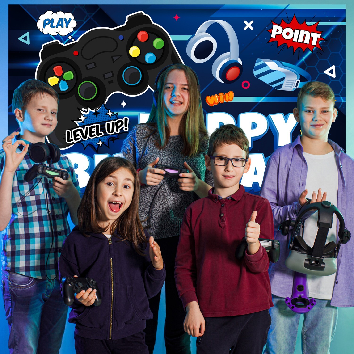 Video Game Birthday Decorations, 71'' x 43'' Gamer Backdrop Video Game ...