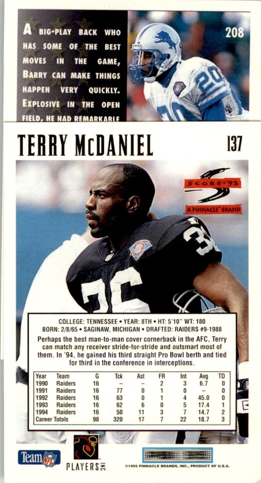 1995 Score Terry McDaniel Oakland Raiders #137 | eBay