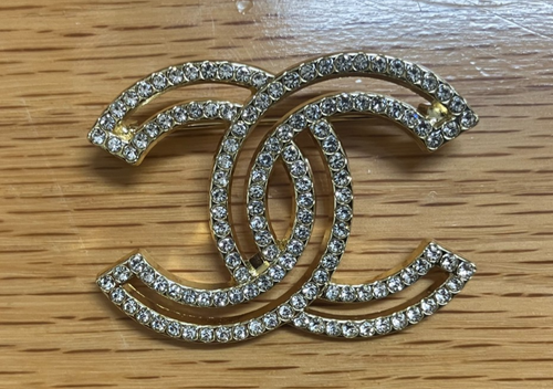 Chanel CC Gold And Crystal Brooch in good condition | eBay