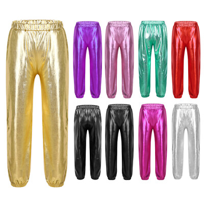 Kids Girls Shiny Metallic Dance Pants Jazz Hip Hop Stage Performance ...