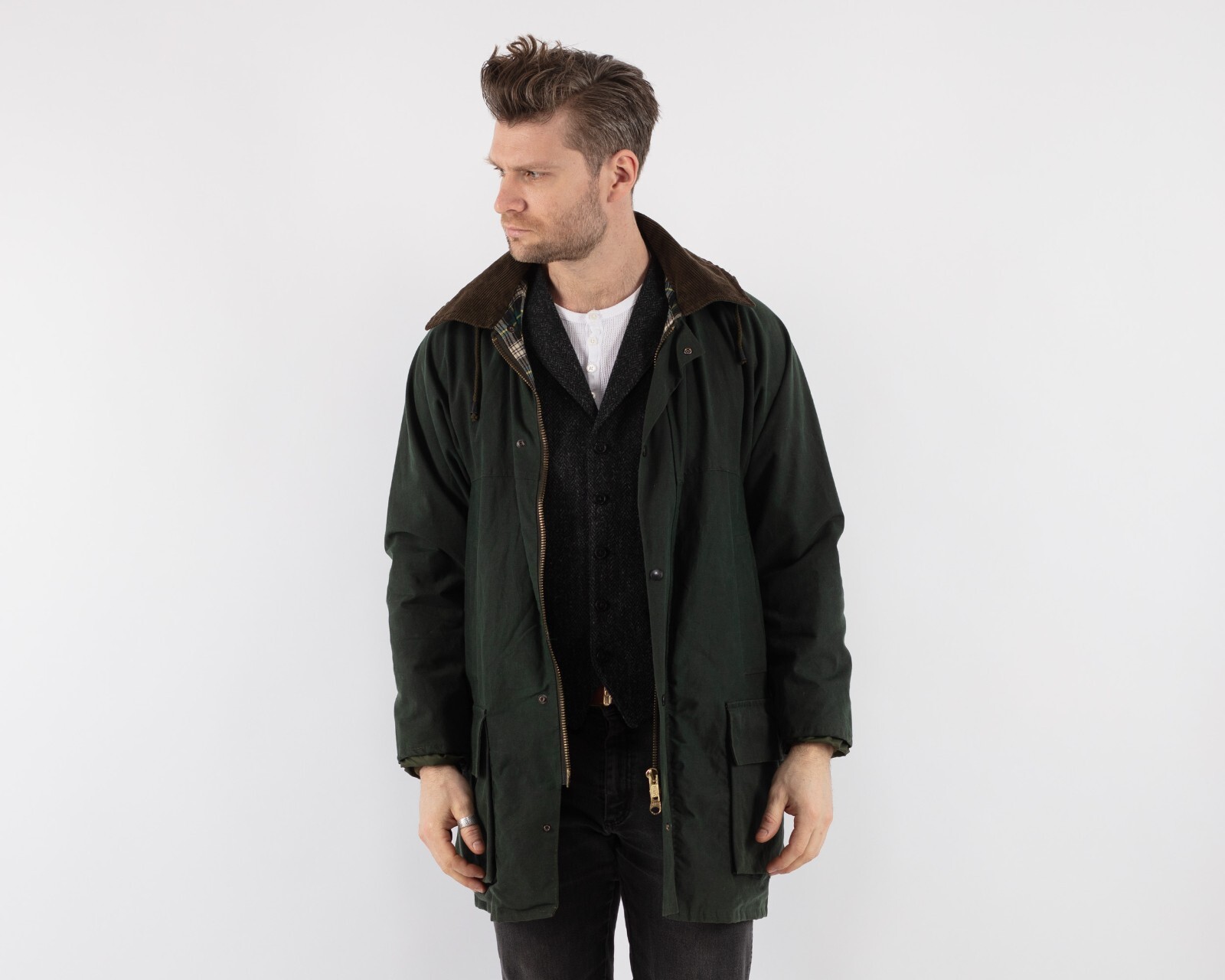 90s Men's Waxed Canvas Hunting Field Jacket Hooded Gr… - Gem