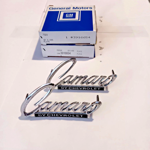 NOS 68-69 " CAMARO BY CHEVROLET" HEADER AND TRUNCK EMBLEMS (2) 3916654 ...