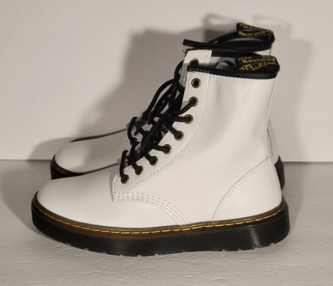 Dr. Martens Doc Zavala White Snooth Leather 8 Eye Combat Boots Womens ...