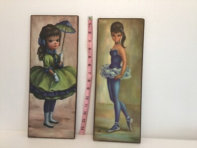 2 Vintage MAIO Lithograph Prints USA Big Eyed Girl Ballerina keane mcm ...