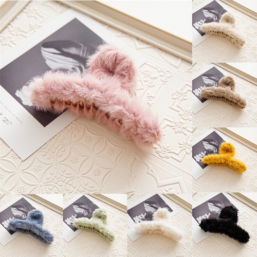 Winter Plush Hair Claw Furry Faux Fur Hair Clip Solid Color Hairpin ...