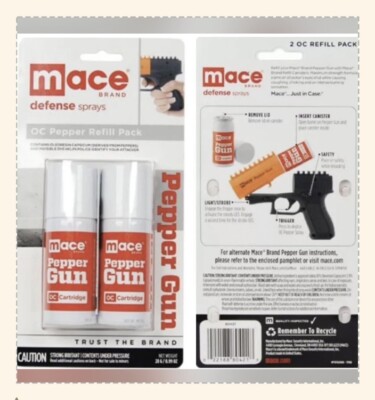 2 Mace POLICE PEPPER GUN Spray REFILL OC Cartridge Dual Pack Kit 4 ...