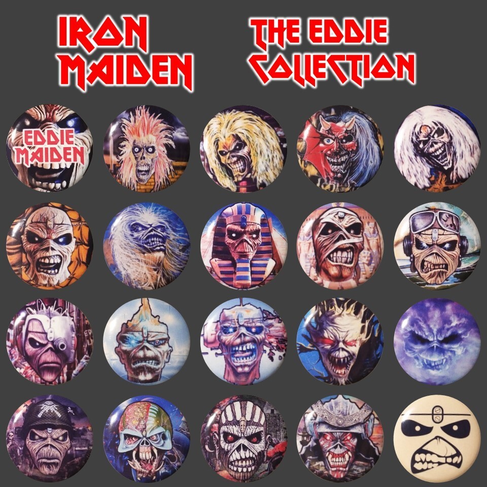 Iron Maiden Buttons / Pins - Lot-Of-20 - EDDIE's - From Mohawk-Eddie to ...