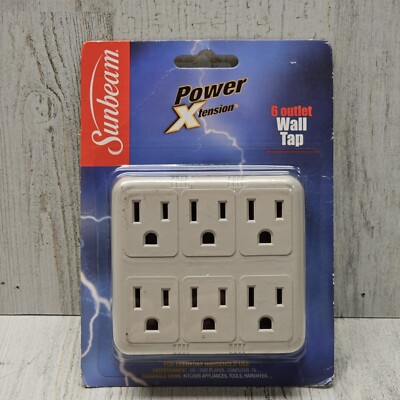 SUNBEAM Power Xtension 6 Grounded Outlets Wall Tap Plug Adapter | eBay