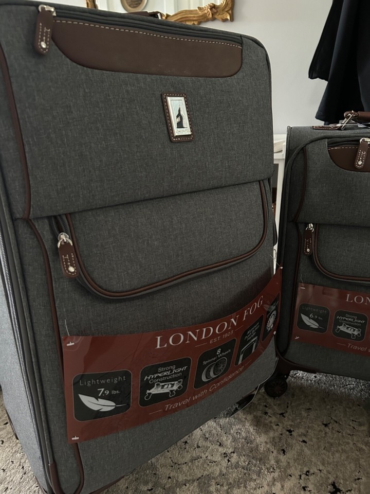 NWT London Fog Complete Luggage 3 Piece Set Gray Brown Softside | eBay
