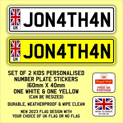 2 x Personalised Number Plate Stickers For Kids Toy Cars - Waterproof ...