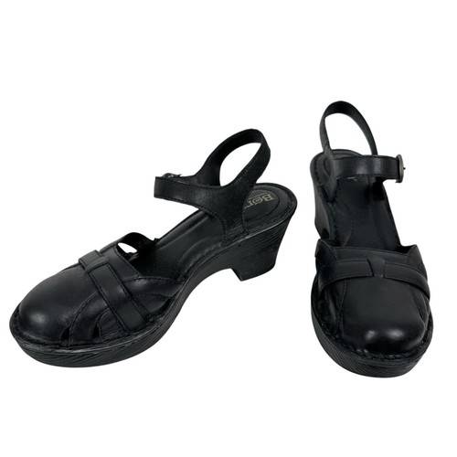 Born Block Wedge Heels Womens 7M Black Leather Closed Toe Open Back ...
