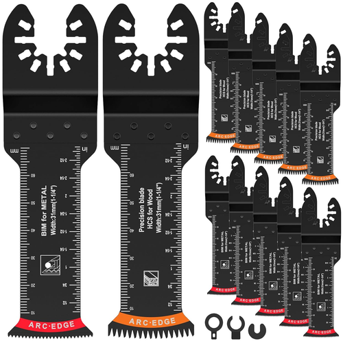 12Pcs Extra Long Oscillating Saw Blade Set, Curved Edge Bi-Metal and ...