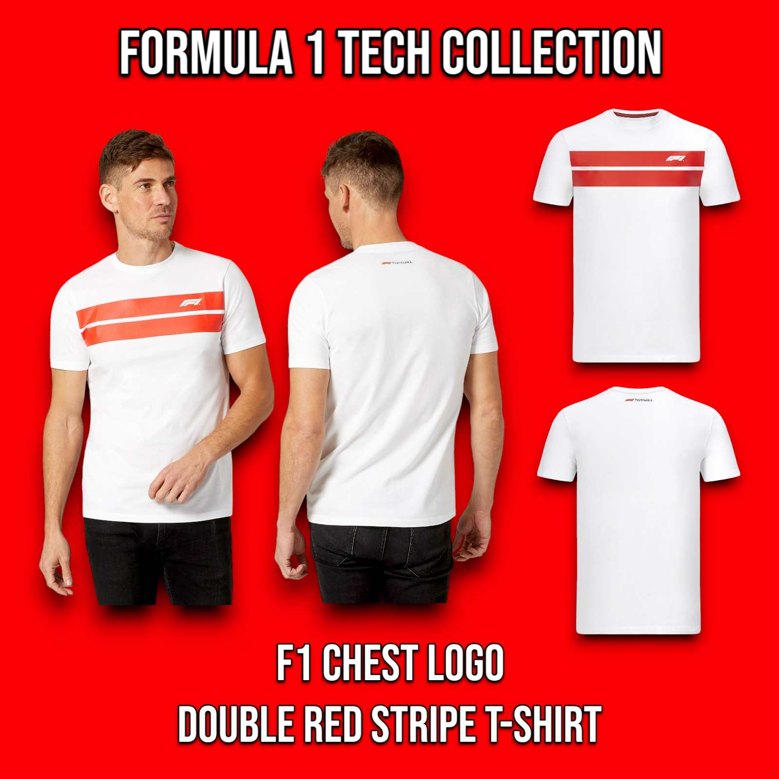 Formula 1 Tech Collection T-Shirt F1 Chest Logo 2 Stripe White Men's ...