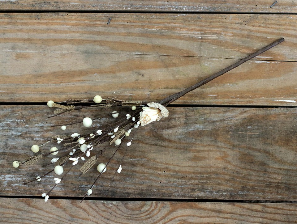 Pip Berry Picks Set/2 Ivory Burlap Butter Rose Primitive Floral Decor ...