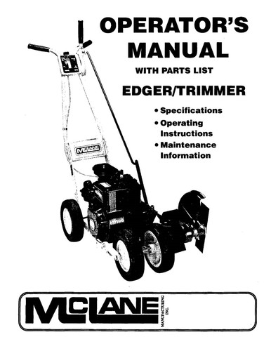 Mclane 4-Wheel Hand Push Edger-Trimmer Operator Maint & Parts List ...