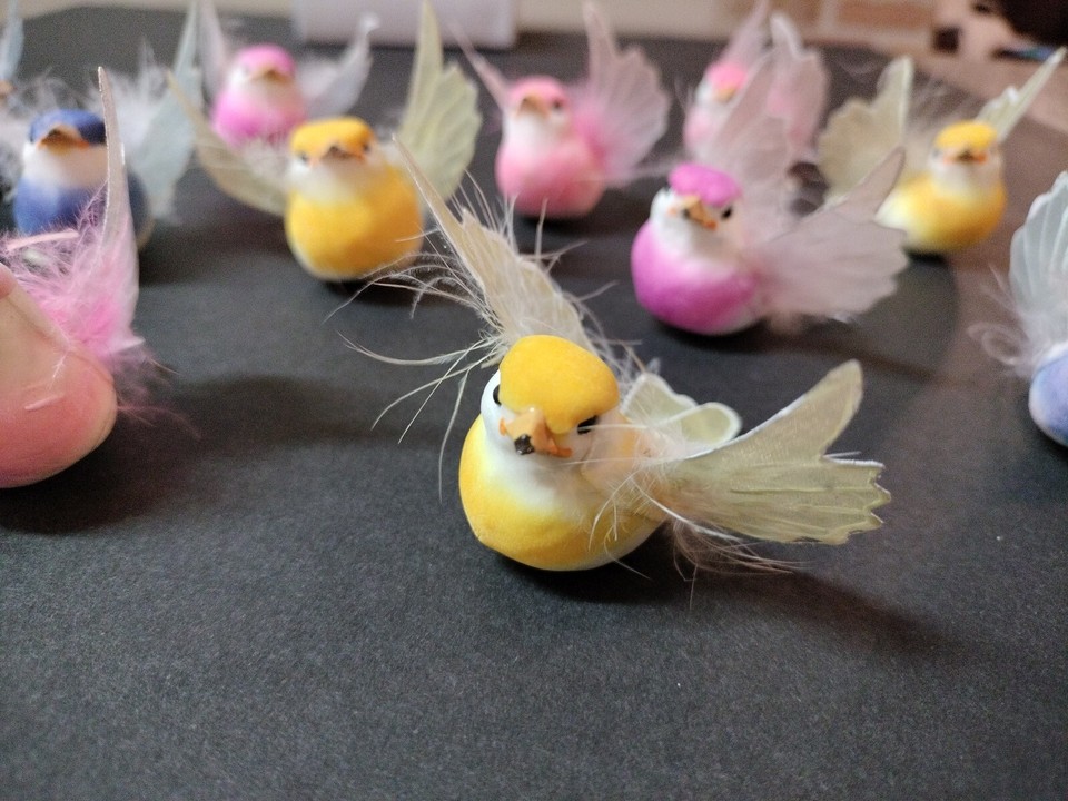 Flying Pastel Birds Dozen Craft Birds 2.5 In Pink~Blue~Yellow~Purple ...