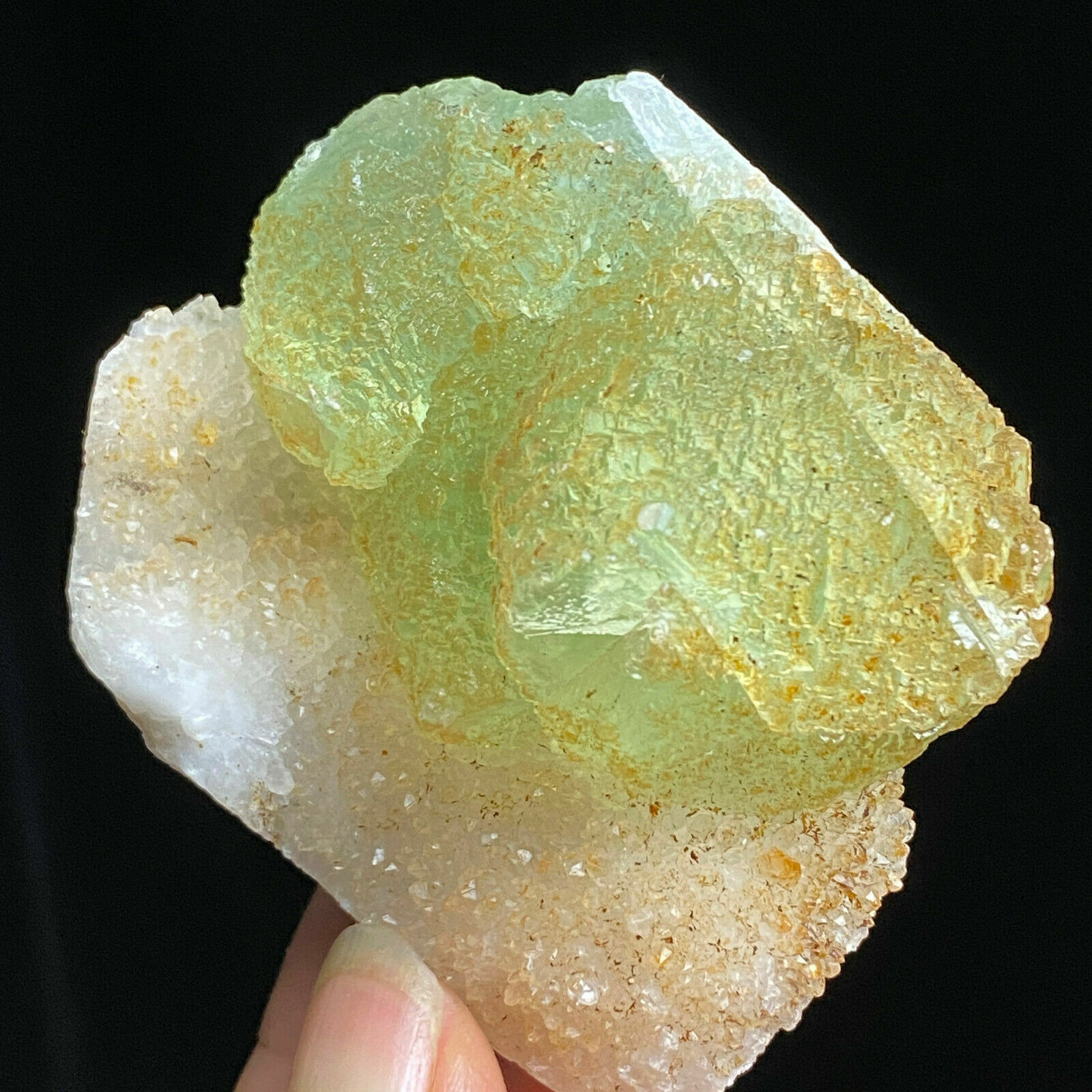 170g Translucent Green Pyramid Fluorite & White Quartz Mineral Specimen ...