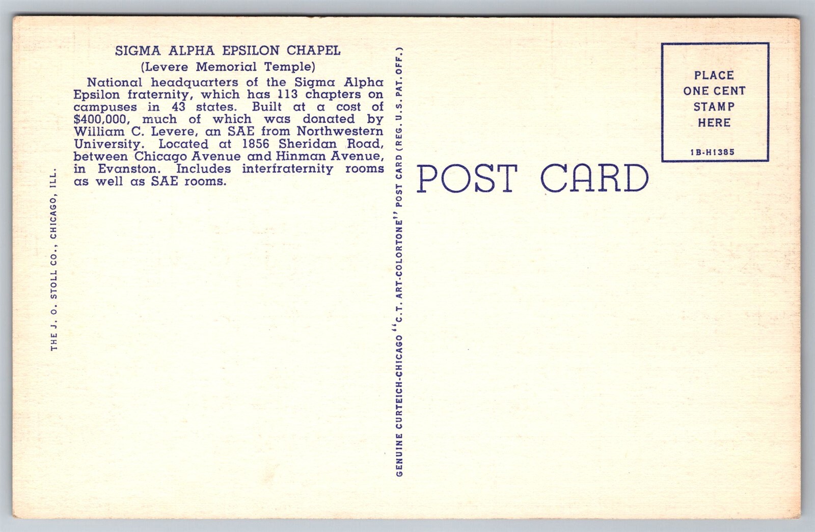 Postcard Sigma Alpha Epsilon, Northwestern University, Evanston IL ...