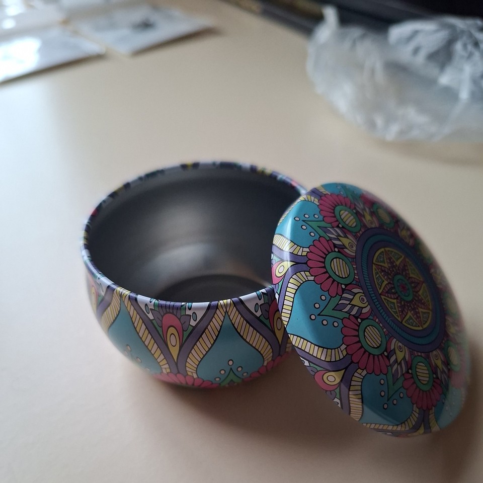 Trinket Box With Lid Multi Coloured Tin Round | eBay UK