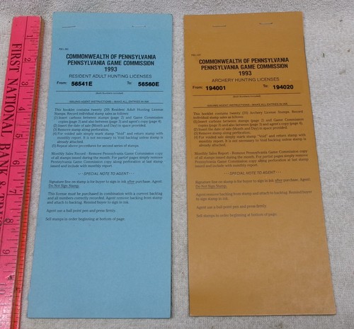 ** Vintage - 1993 - PA "Dealer" - Game Commission HUNTING LICENSE BOOKS ...