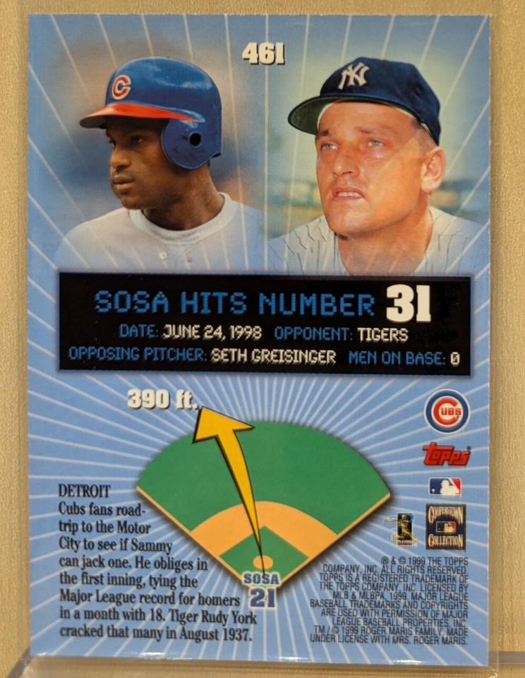 1999 Topps #461 HR Parade #31 Sammy Sosa Chicago CUBS Home Run RARE ...