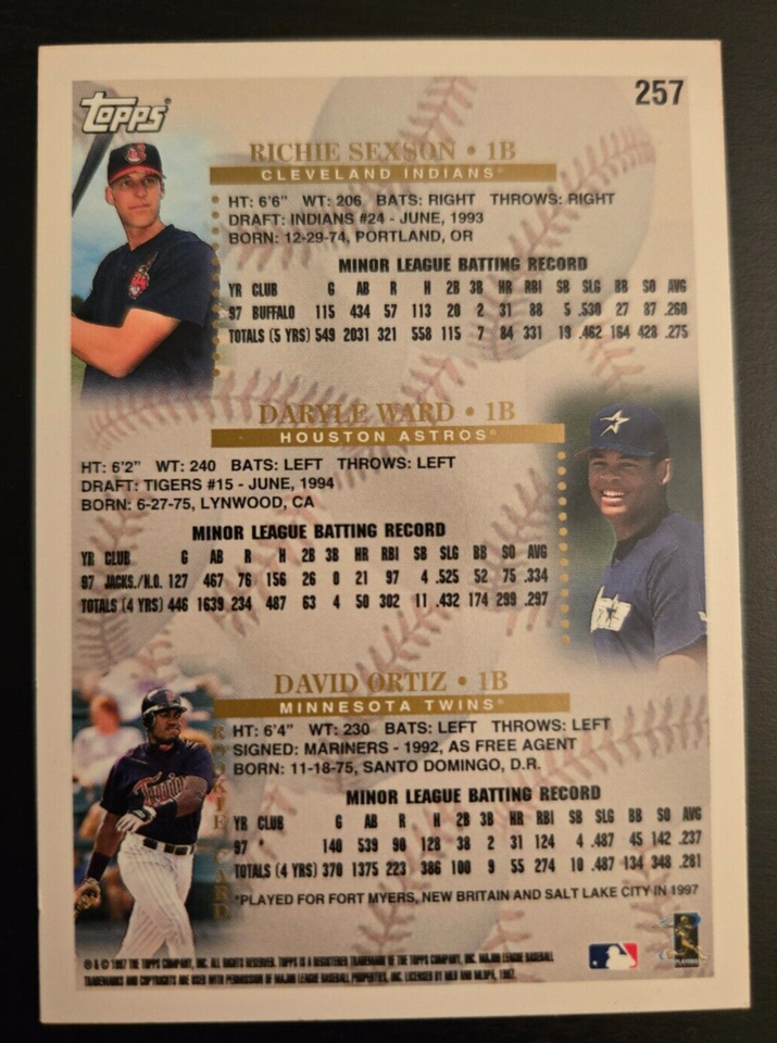 David Ortiz 1997 Topps Rookie Card Prospects Richie Saxson Daryle Ward ...