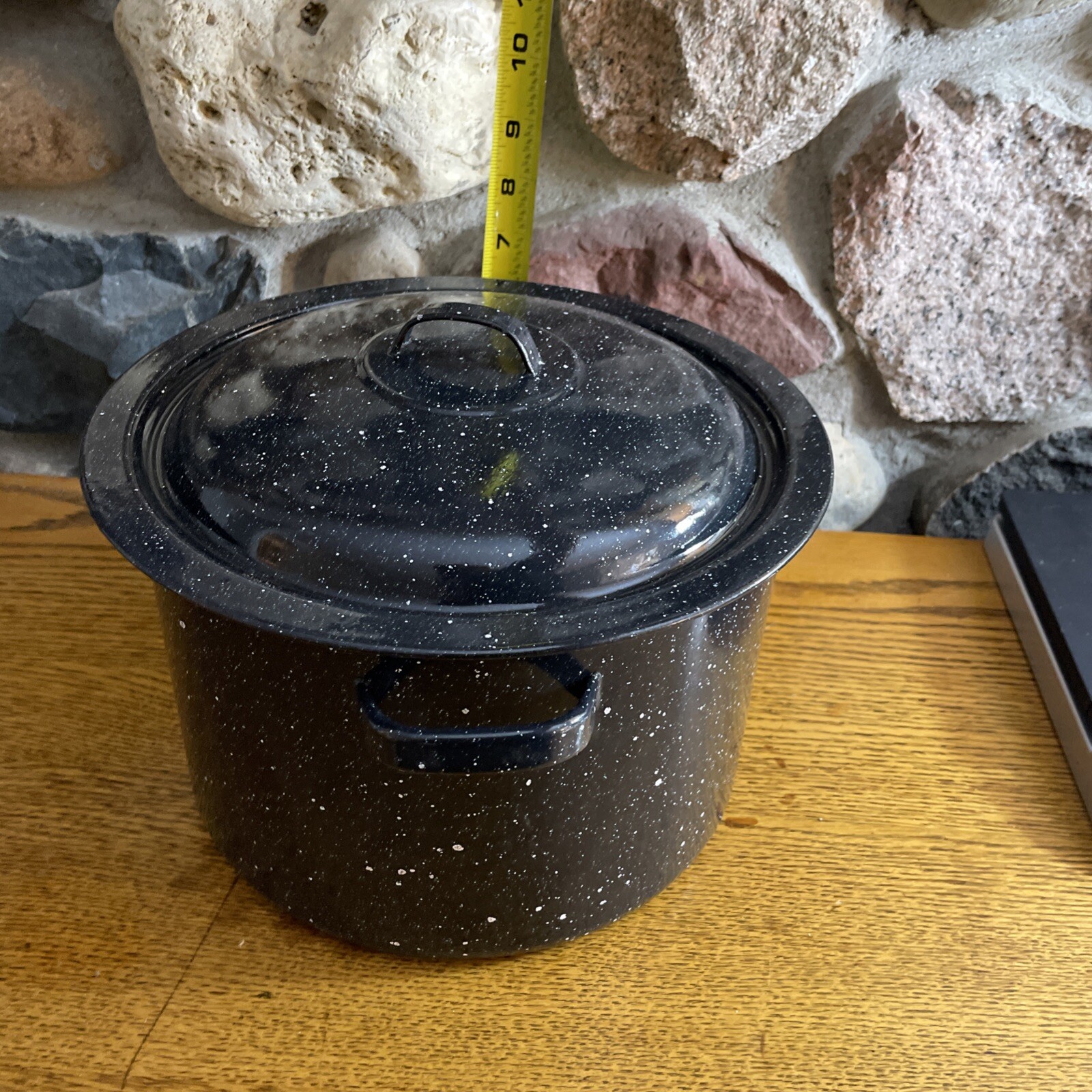 Vintage Black Speckled Enamelware Camping Pot w Lid Enamel Cookware | eBay