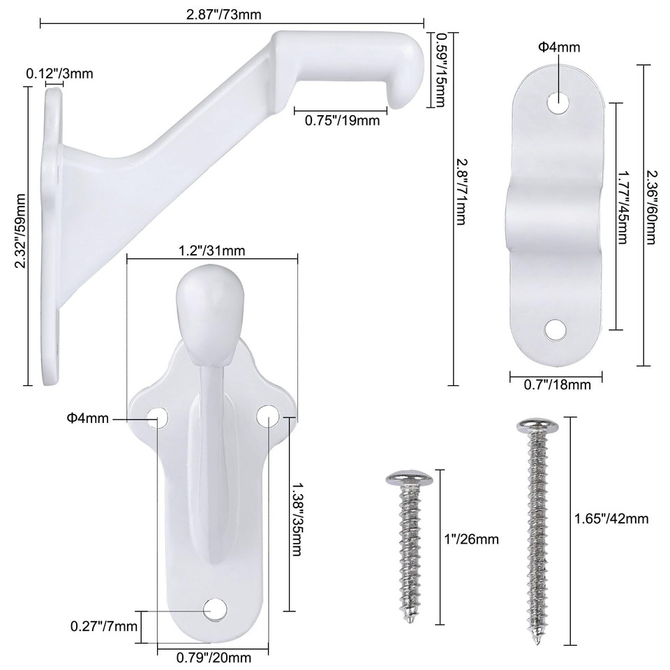 RealPlus 12 Handrail Bracket, 3" Staircase Hand Rail Brackets for Stair ...