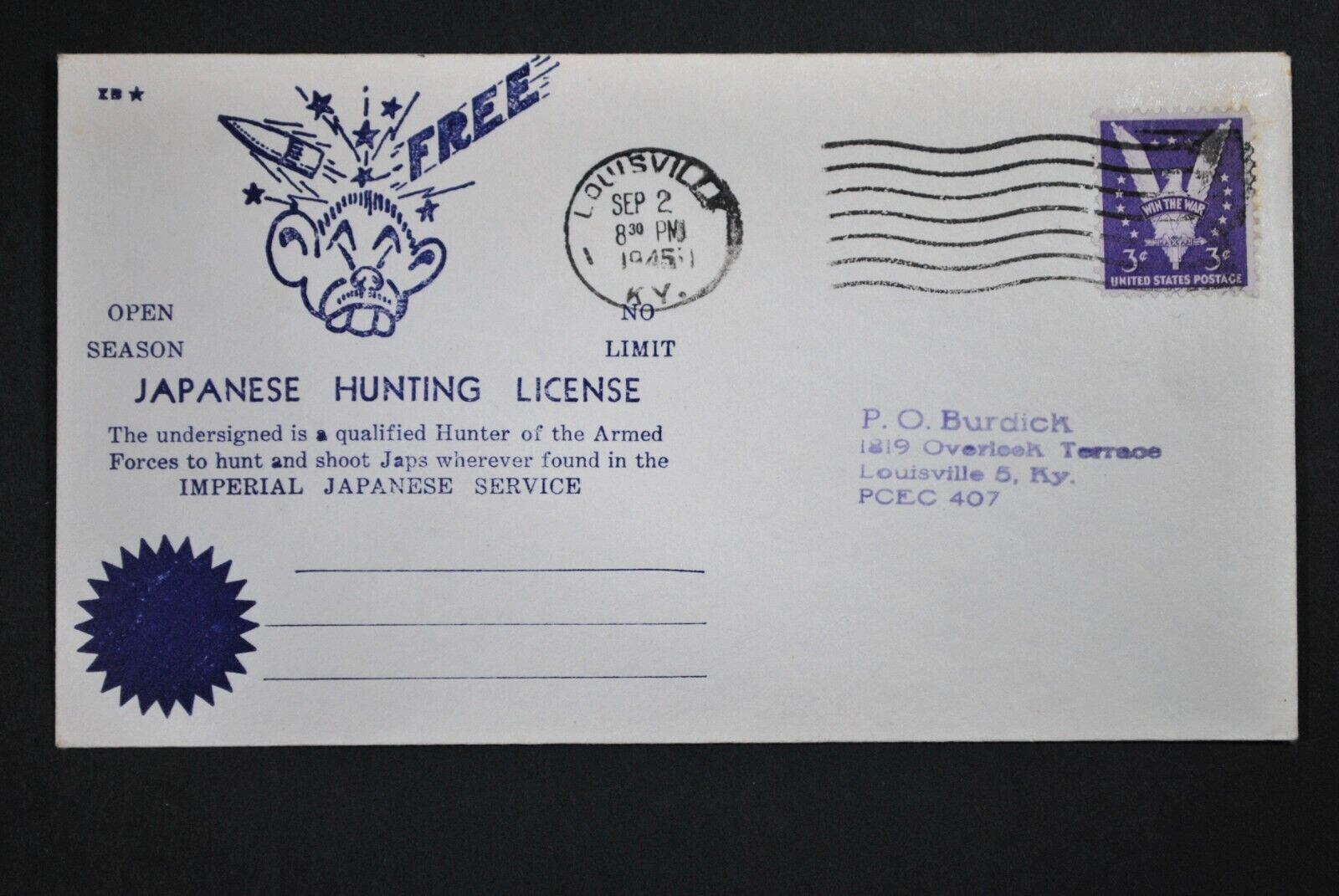 VJ Day Japanese Hunting License Cover Postmarked Sept. 2, 1945 | eBay