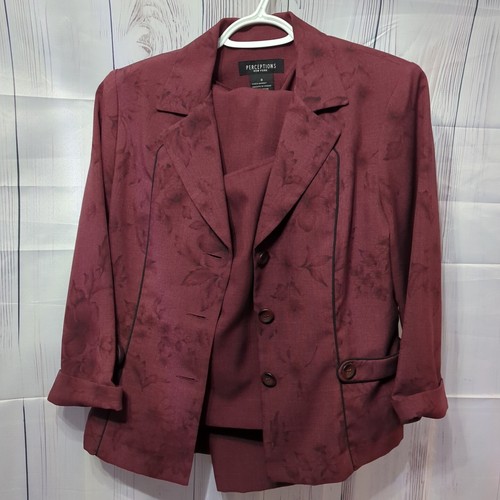 Perceptions Women's Size 8 Career Wine 100% Polyester 3 Piece Pant Suit ...