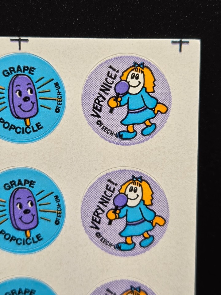 Vintage 80s mini Teech-Um Stickers - Grape Scratch and Sniff - Full ...