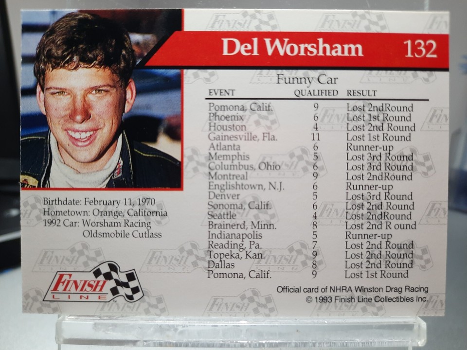 1993 Finish Line Nhra Del Worsham Trading Card #132 | eBay