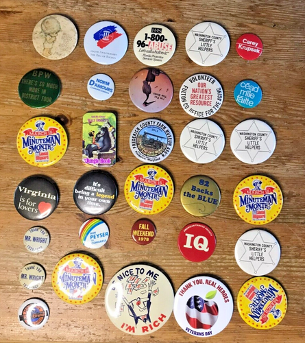 Huge Pin Lot 30+ Buttons Vintage Pinbacks Funny Collectible Midcentury ...