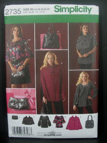 Simplicity Womens Cape Capelet Tunic Bags Sizes 14-22 Sewing Pattern ...