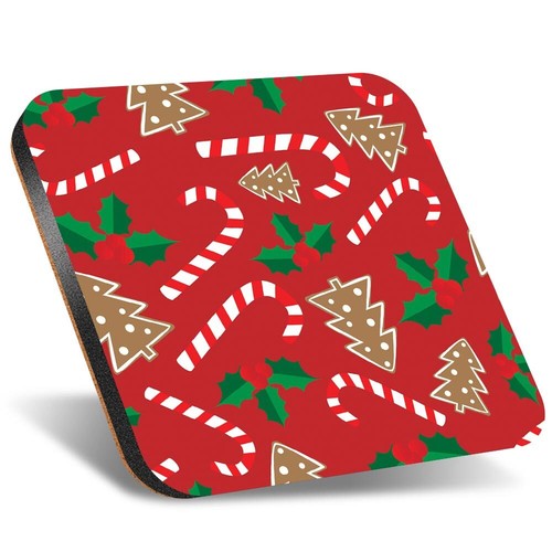 1x Square Coaster 12cm Red Christmas Tree Candy Cane Holly #170338 | eBay